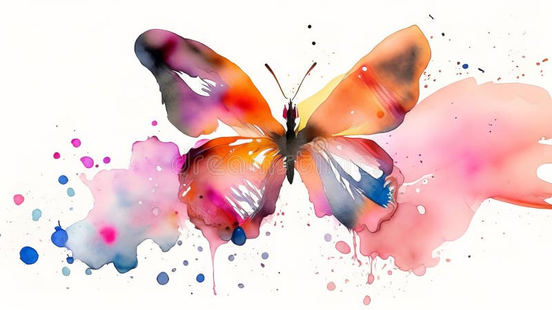 Figure a Watercolor Abstract Butterfly with Spots and Splashes. Stock ...