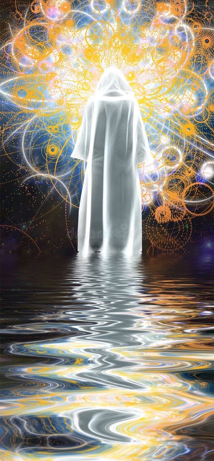 Figure in white cloak stock illustration. Illustration of monk - 254704417