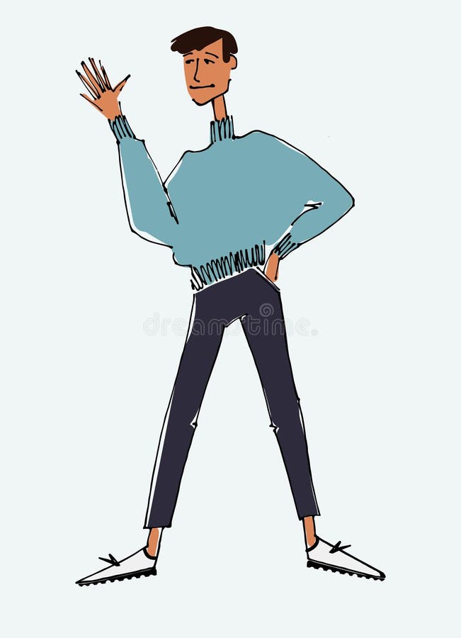 Figure of a Young Man Waving. Flat Style, Isolated Vector Element Stock ...