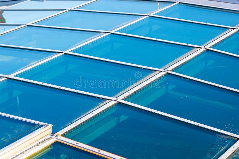 Figured Glass Roof, Blue Glass on the Roof of the Building Stock Photo ...