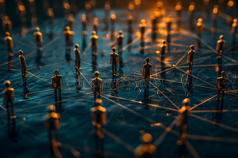 Digital Network of Interconnected Figures on a Reflective Surface Stock ...