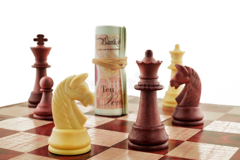 Figures of Chess on Chessboard and English Money Pounds Stock Photo ...