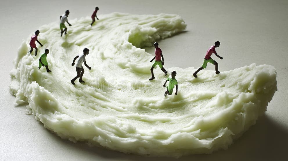 Figures Climbing Mashed Potato Hill, Studio Stock Photo - Image of ...