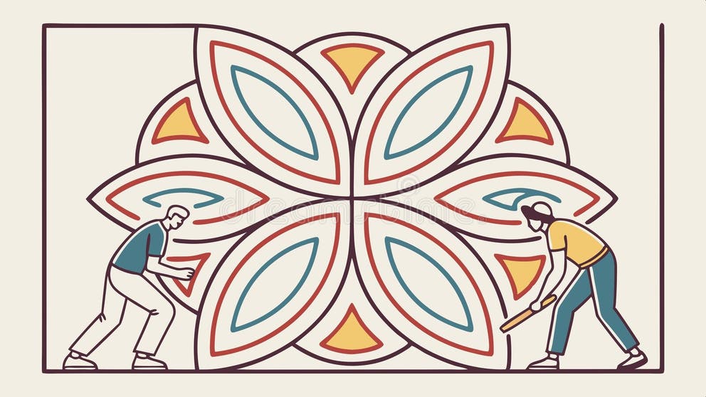 Figures Collaborating on Geometric Pattern, Teamwork, Design ...