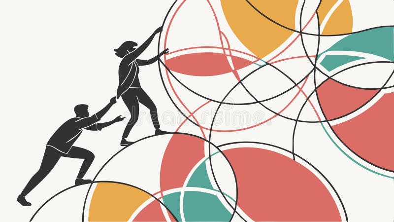 Figures Collaborating To Climb An Abstract Geometric Structure Vector Design Generative Ai Stock