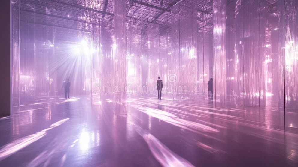 Figures Contemplate Light within a Lavender Installation Stock ...
