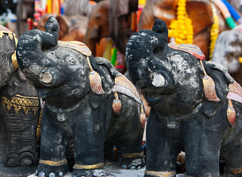 Figures of Elephants on the Viewing Platform Lighthouse, Thailand Stock ...