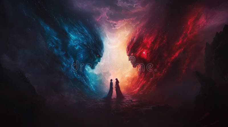 Figures Facing Abstract Blue and Red Entities Stock Photo - Image of ...