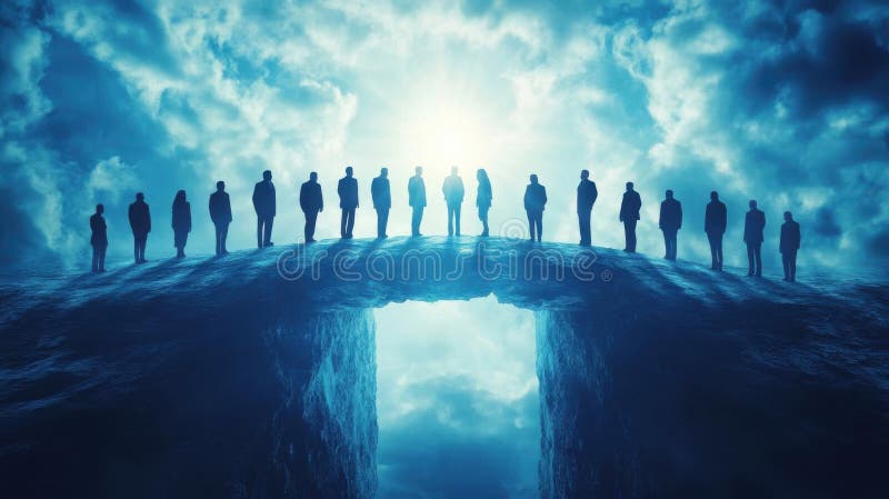 Figures Form a Bridge Toward the Bright Sky, Success, Achievement and ...