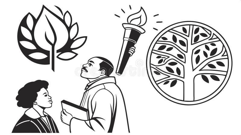 Figures Holding a Torch and Looking at a Tree, Symbolizing Knowledge ...