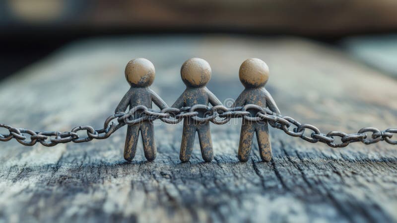Figures Linked by Chain Symbolizing Unity and Connection, Rustic ...