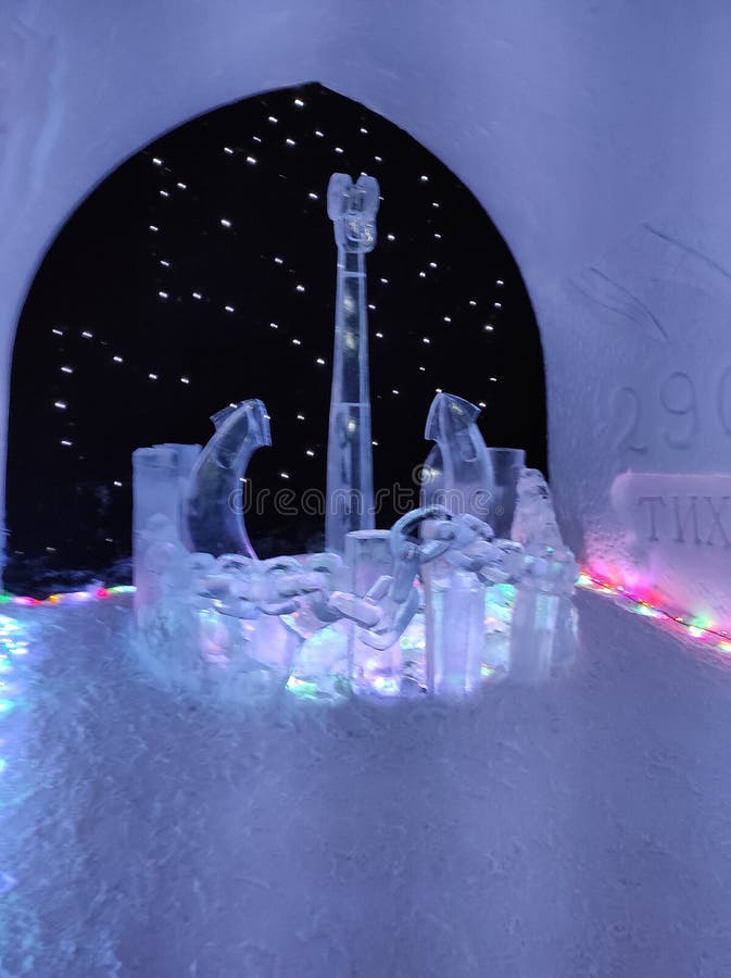 Figures Made of Ice Under Multi-colored Lighting Stock Photo - Image of ...