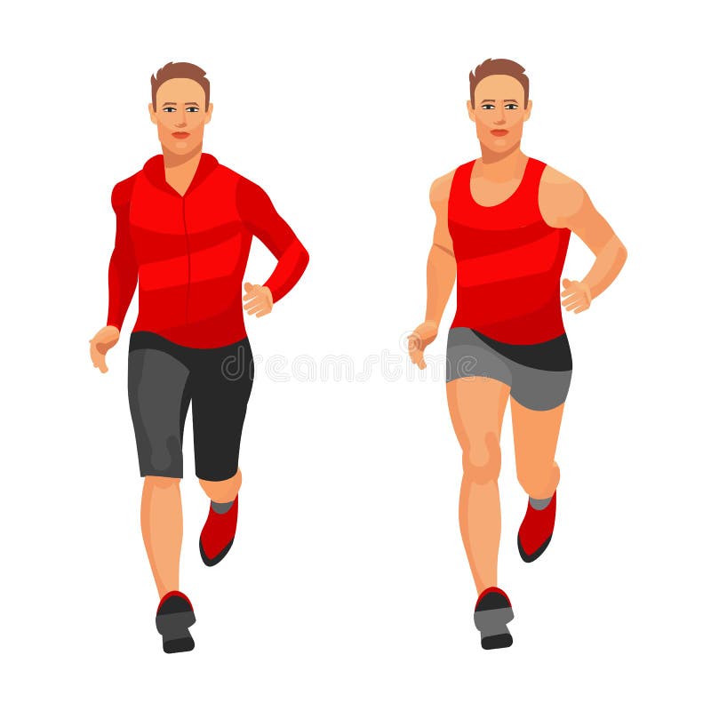 Figures of Men Running Out with Their Hands Raised in a Red Dress Stock ...