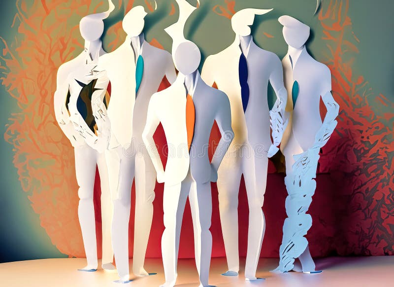 Figures of Men Made of Paper, Generative AI. Stock Photo - Image of ...