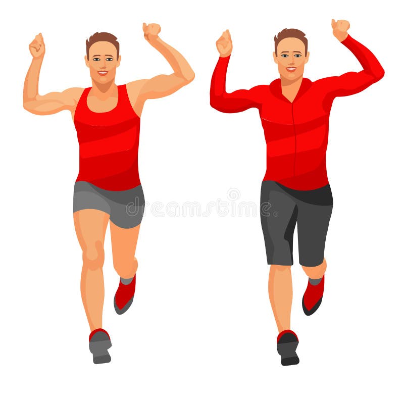 Figures of Men Running Out with Their Hands Raised in a Red Dress Stock ...