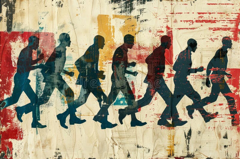 Figures in Motion Across a Textured Background Showcasing Dynamic ...