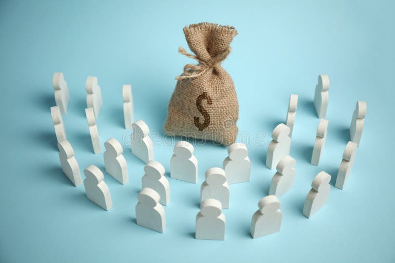 Figures of People are Drawn To Bag of Money and Wealth Stock Image ...