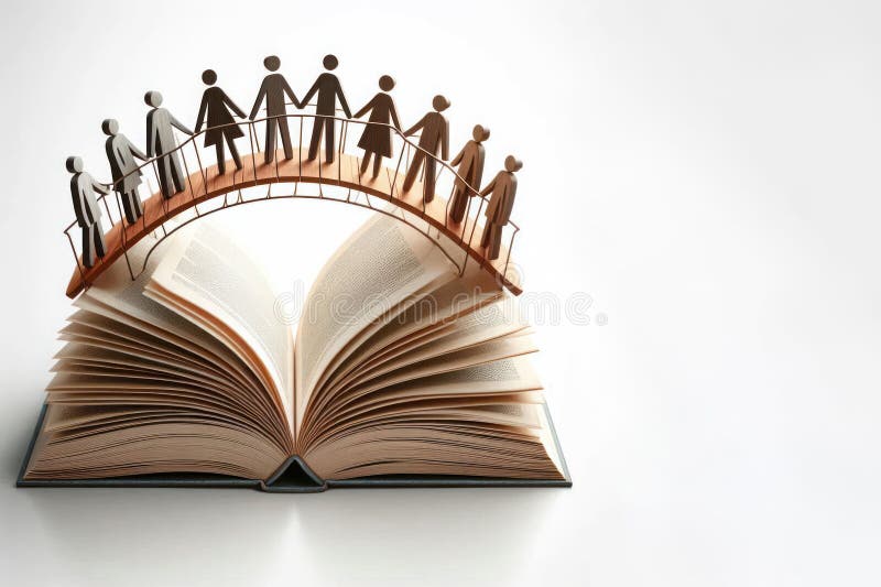 Figures of People Holding Hands while Standing on a Bridge Over an Open ...