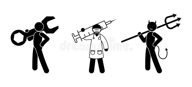 Figures of People with Tool on Shoulder, Set of Pictograms Doctor ...