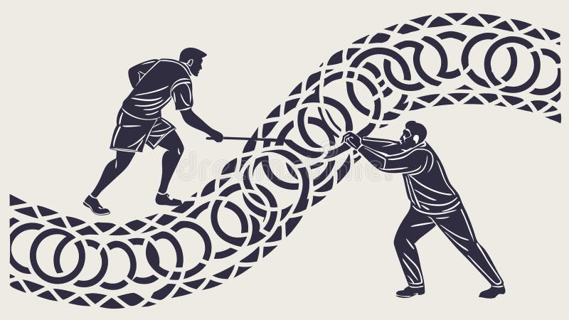 Figures Pulling Rings Together, Symbolizing Collaboration and Effort ...