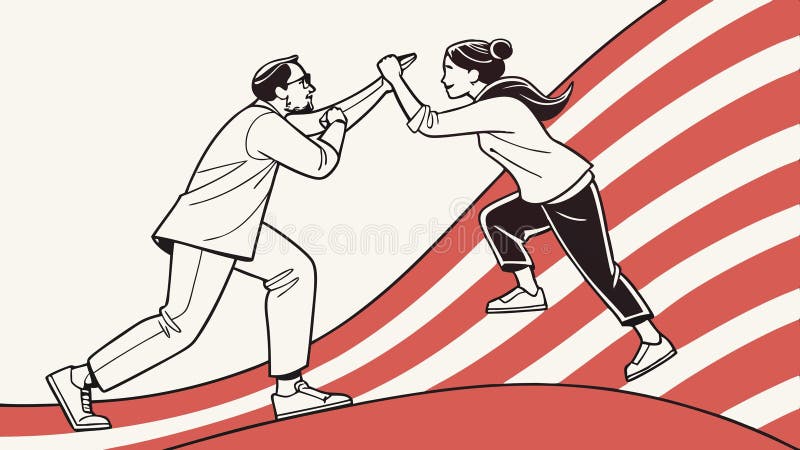 Figures Pulling on Striped Ropes Symbolizing Effort and Competition ...