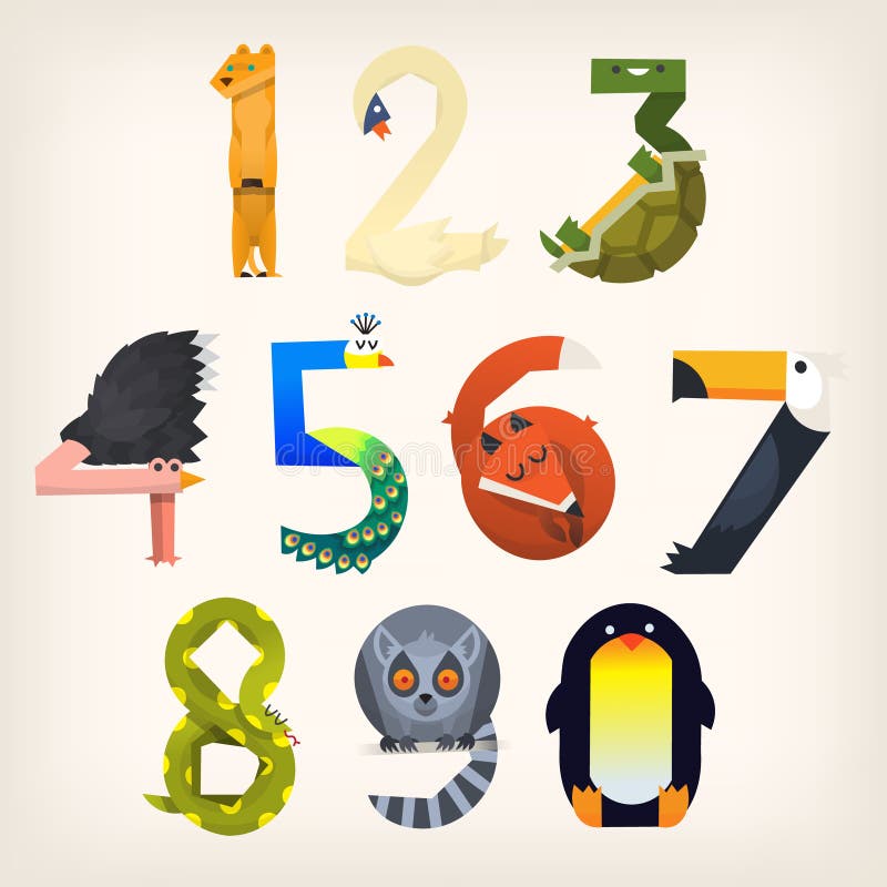 Numbers Shaped Animals Stock Illustrations – 21 Numbers Shaped Animals ...