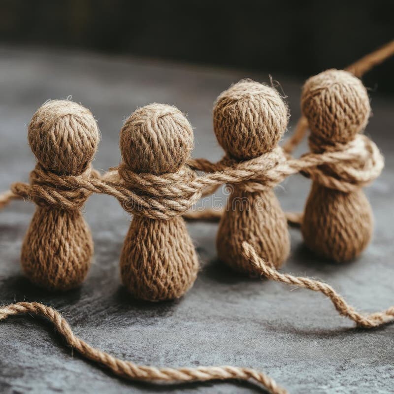 Figures Stand United with Rope with Teamwork Theme and Interconnected ...