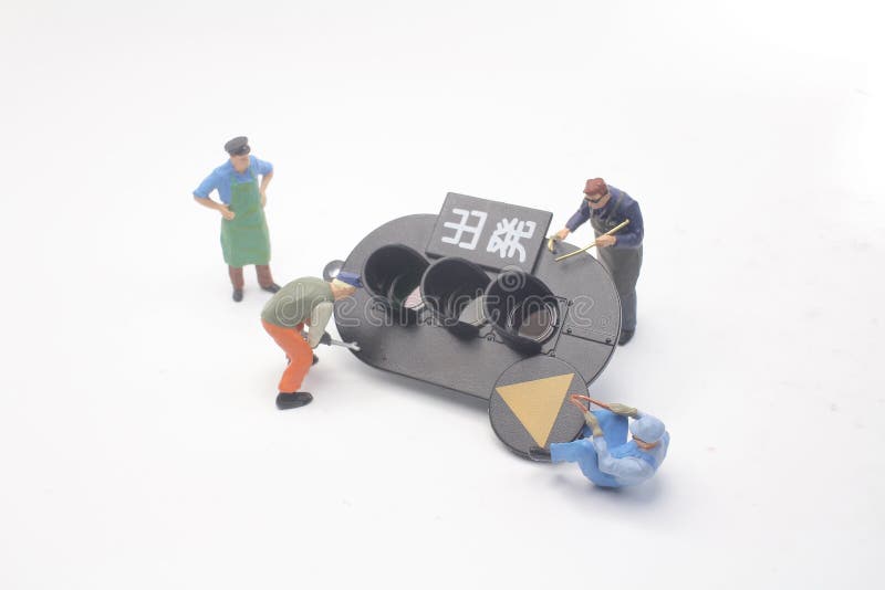 A Figurine Engineer Worker HelpTraffic Light Stock Image - Image of ...
