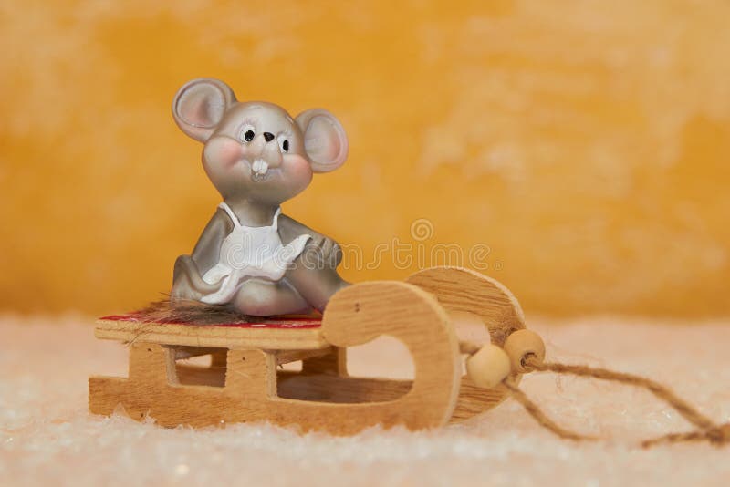 Figurine of a Mouse on a Sledge,goodbye Old Year, the Mouse Rides on a ...