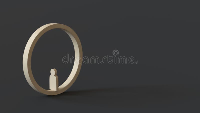 Figurine of a Wooden Man Inside a Wheel on a Gray Background. Running ...
