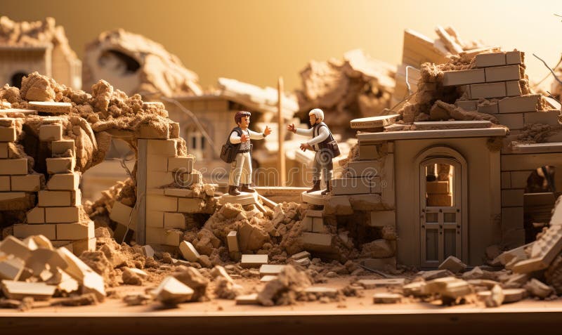 Figurines Standing on Rubble Stock Photo - Image of destruction ...