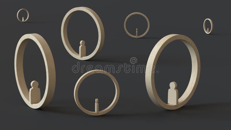 Figurines of Wooden Men Inside the Wheels on a Gray Background. Running ...