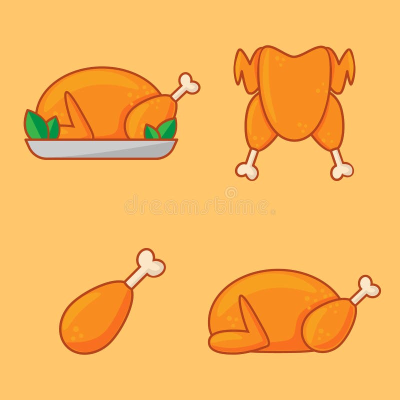 Fije De Iconos Del Pollo Asado En Estilo Plano Ilustración del Vector ...
