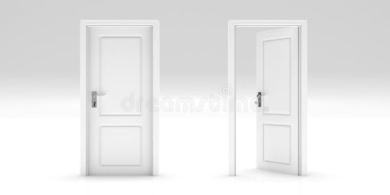 Puertas Cerradas Y Abiertas En La Pared Gris Y El Fondo De Madera