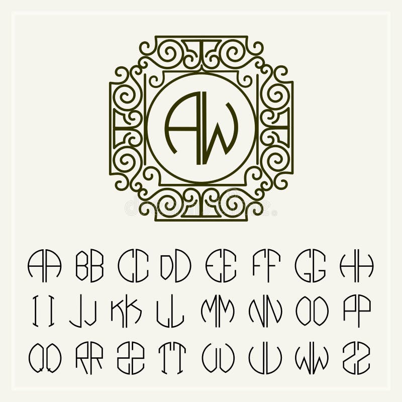 Fije La Plantilla Para Crear Los Monogramas De Dos Letras Ilustración ...