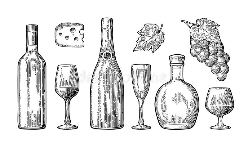 Fije Las Bebidas Hechas De Las Uvas Vino, Brandy Ilustración del Vector ...