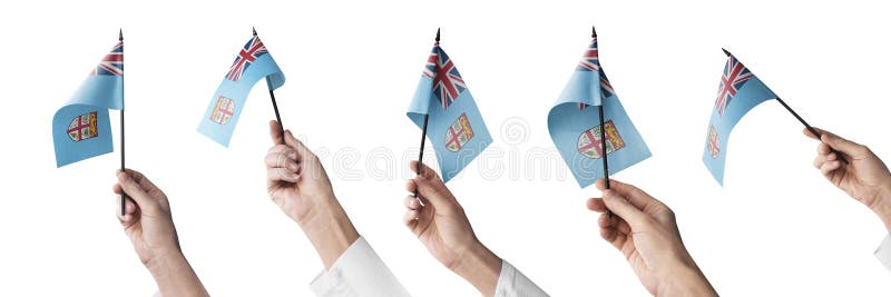 The Fiji Flag in Hand in Different Angles on a White Background Stock ...