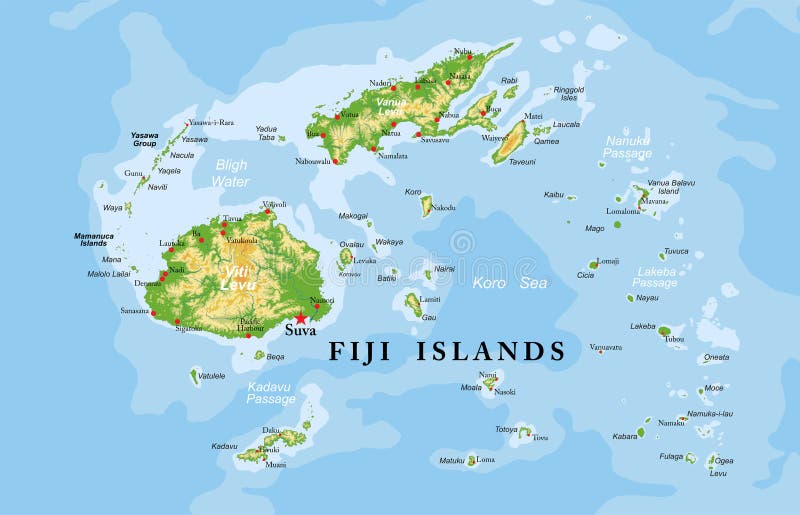 Fiji Islands Highly Detailed Physical Map Stock Vector - Illustration ...