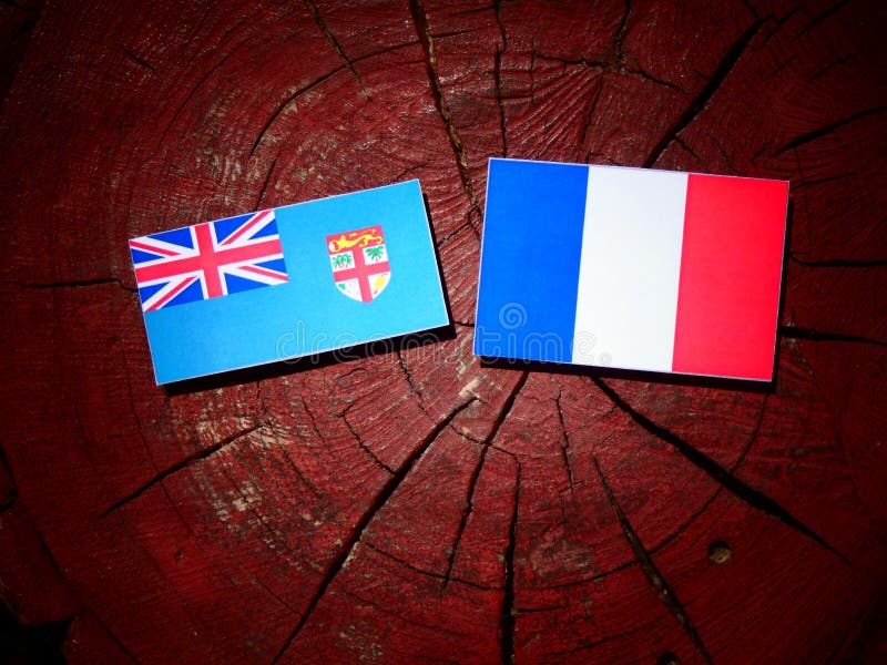 Fijian Flag with French Flag on a Tree Stump Isolated Stock Photo ...