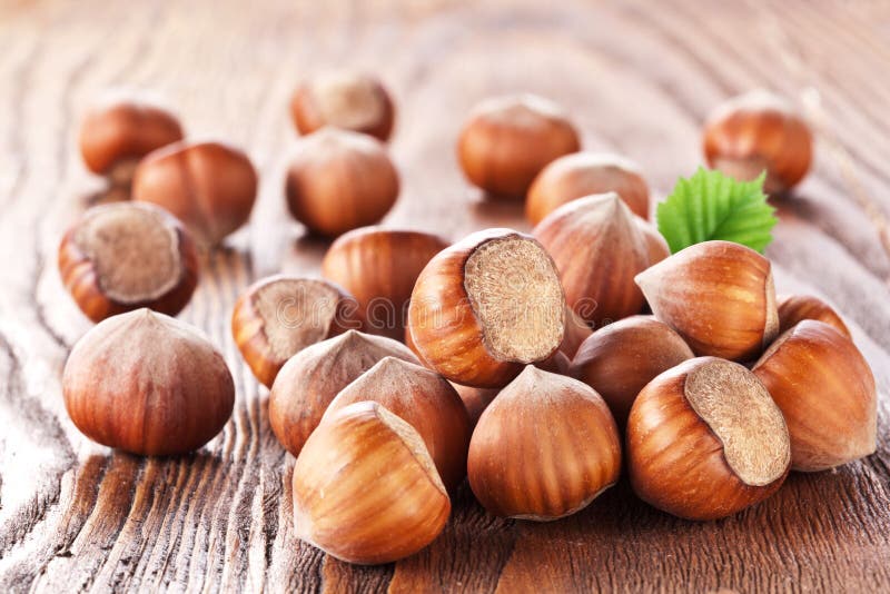 Filberts on a Wooden Table. Stock Image - Image of isolated, natural ...