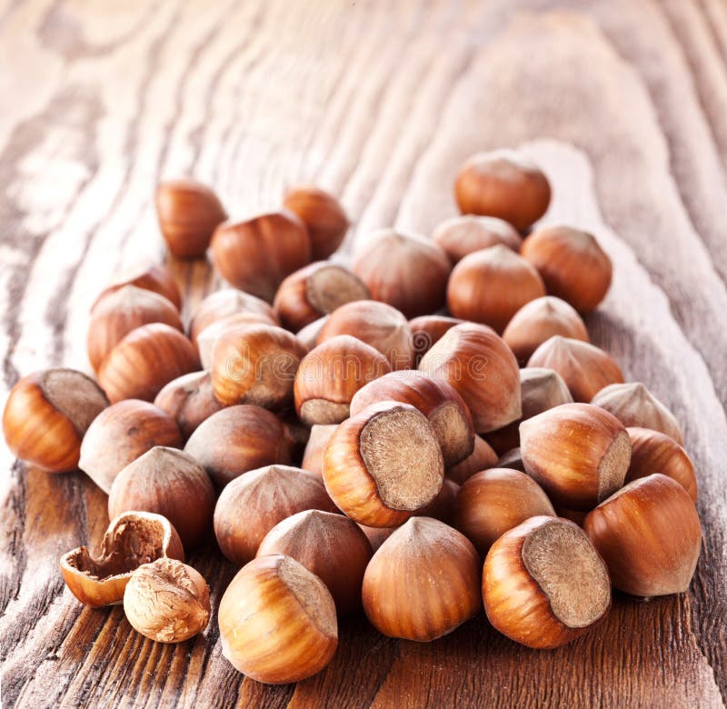 Filberts on a Wooden Table. Stock Photo - Image of flavoring, natural ...