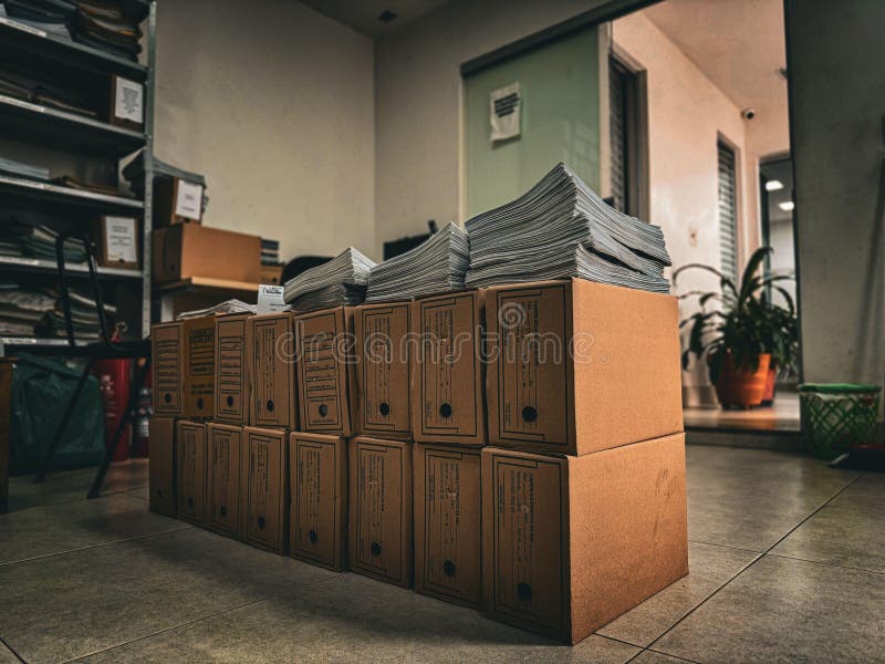 File Boxes with Documents on Top Stock Photo - Image of file, room ...