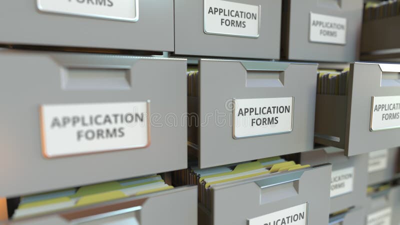 File Cabinet with APPLICATION FORMS Text, 3d Rendering Stock ...