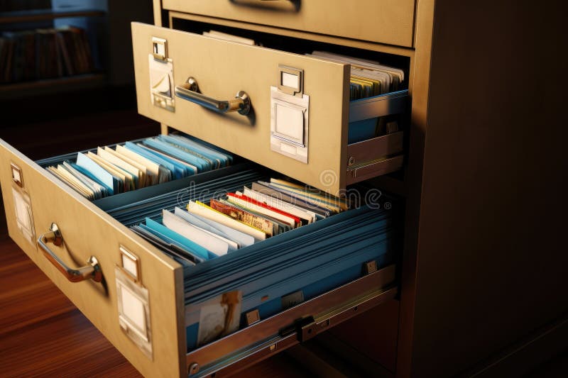 File Cabinet with Documents and Folders in it. Selective Focus, Filing ...