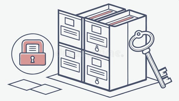 File Cabinet with Key, Document Storage and Security Icon Vector Design ...