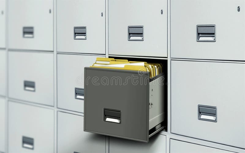 File Cabinet with Open Drawer and Files Stock Photo - Image of folder ...