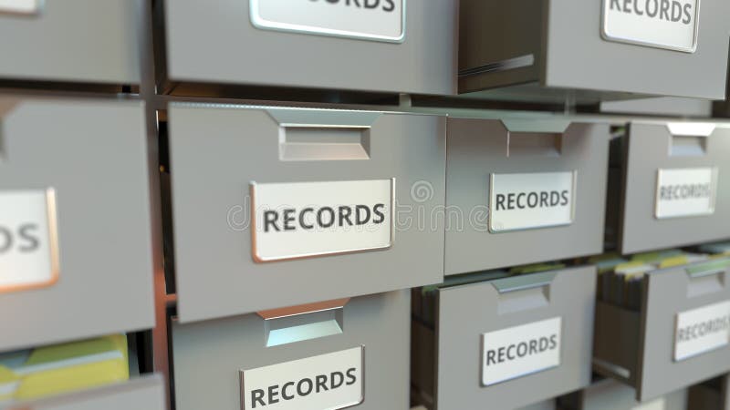 File Cabinet with RECORDS Text, 3d Rendering Stock Illustration ...