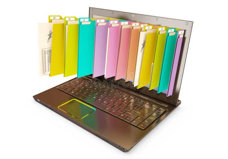 File in Database - Laptop with Folders Stock Image - Image of ...