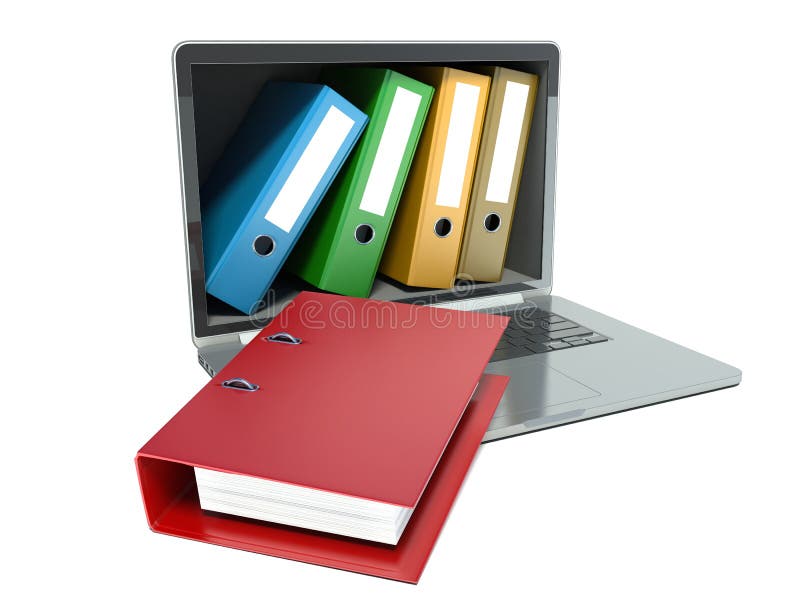 Data Storage. Laptop and File Cabinet with Ring Binders Stock ...