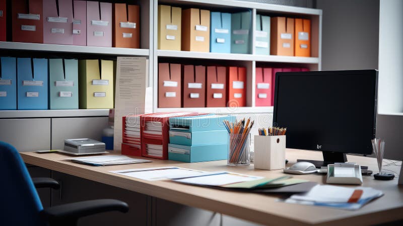 File desk with papers stock illustration. Illustration of management ...